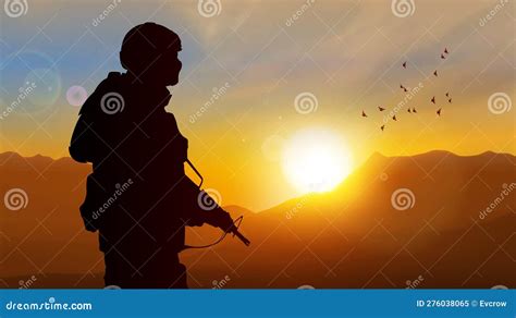 Silhouette Of A Solider Against The Sunset Stock Vector Illustration Of Heroes Uniform 276038065