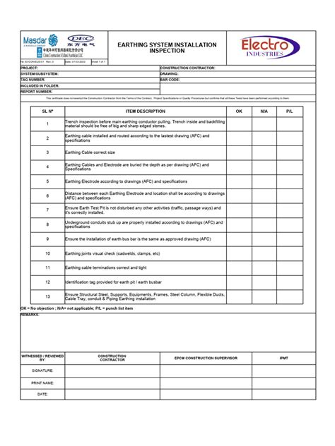 Ei Con Ele 01 Earthing System Installation Inspection Pdf Building