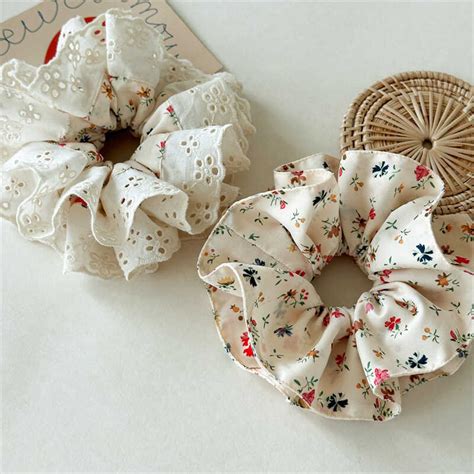 New Handmade Floral Scrunchie 2025 Hollow Large Lace Double Layer High