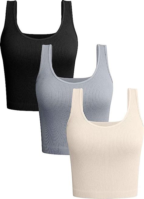 Oqq Womens 3 Piece Tank Shirt Ribbed Seamless Workout Exercise Yoga