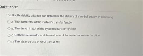 Solved The Routh Stability Criterion Can Determine The Chegg