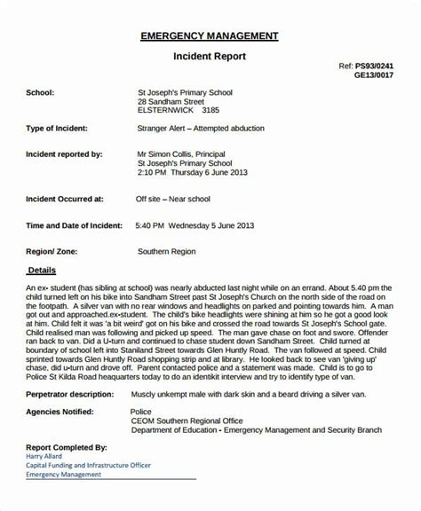 Incident Statement Letter Sample