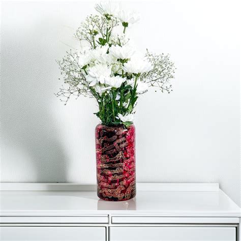 Burgundy And Gold Glass Vase For Flowers Hand Painted Unique Burgundy