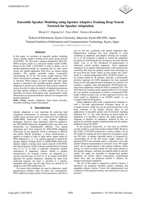 PDF Ensemble Speaker Modeling Using Speaker Adaptive Training Deep Neural Network For Speaker
