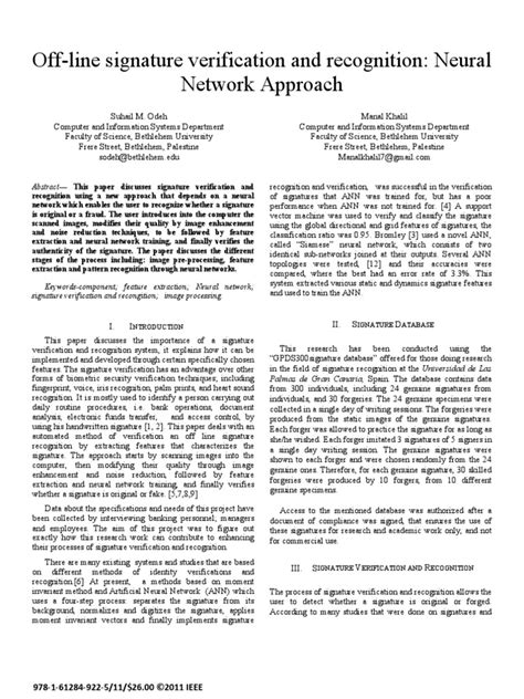 Off Line Signature Verification And Recognition Neural Network Approach Pdf Artificial