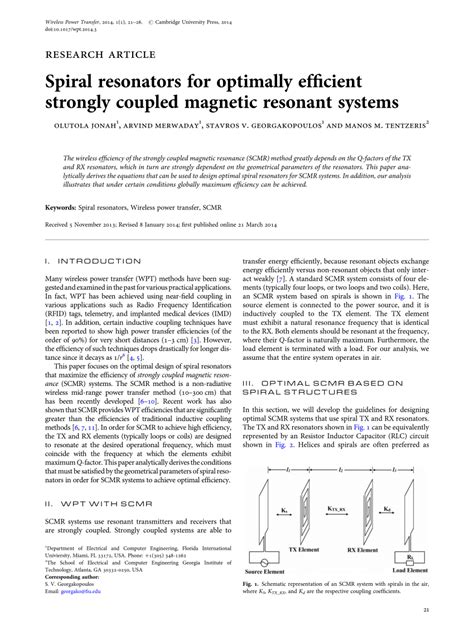 Pdf Spiral Resonators For Optimally Efficient Strongly Coupled Magnetic Resonant Systems