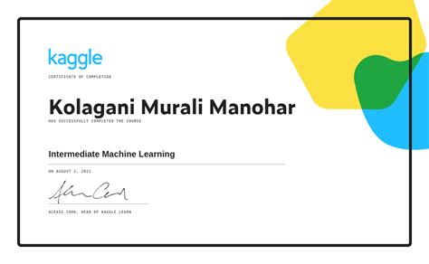 kolagani murali manohar completed the intermediate machine learning