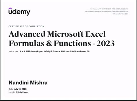 nandini mishra kashyap on linkedin completed a certification in advance microsoft excel formulas