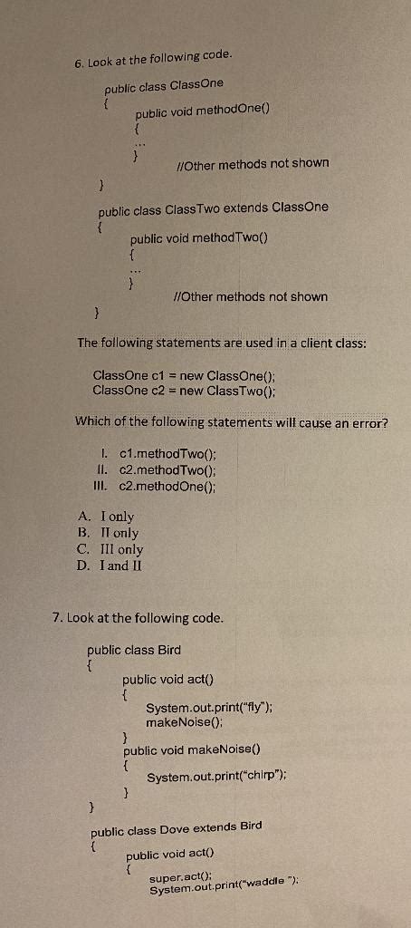 Solved Public Void MethodOne I IIOther Methods Not Chegg Com