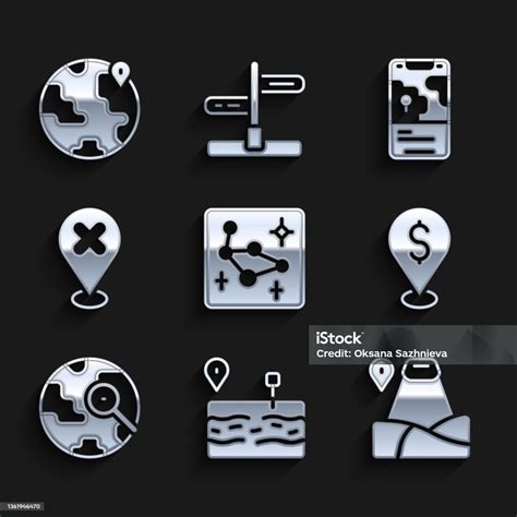 그레이트 베어 별자리 깨진 도로 산 현금 위치 돋보기 지구 크로스 마크 도시지도 탐색 및 아이콘위치 설정 벡터 0명에 대한 스톡 벡터 아트 및 기타 이미지 Istock