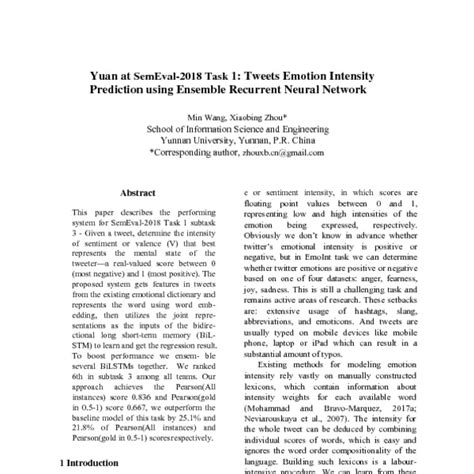 Yuan At Semeval 2018 Task 1 Tweets Emotion Intensity Prediction Using