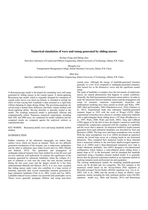 Pdf Numerical Simulation Of Waves And Runup Generated By Sliding Masses