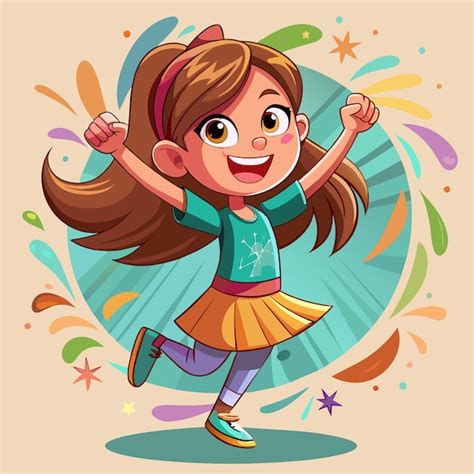 Una Chica De Dibujos Animados Con Una Camisa Que Dice Feliz En El Medio Vector Premium