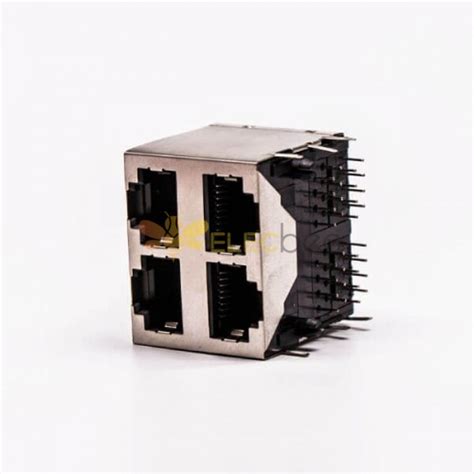 Dual RJ Connector Female R A Port With Shield With LED For PCB Mount