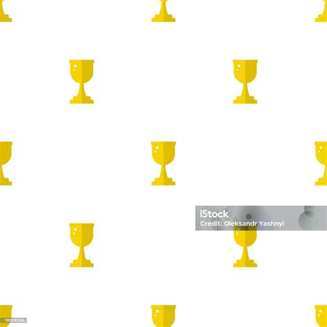 우승자 트로피 컵 아이콘이있는 원활한 패턴 1위 흰색 배경에 고립 된 플랫 골든 트로피 디자인 웹 포장지 직물 벽지에 대한 벡터 그림 경기 스포츠에 대한 스톡 벡터 아트 및