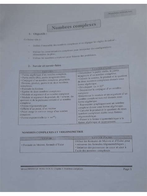 Maths Leçon 1 Nombre Complexe Pdf