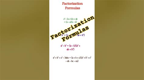 Factorization Formulas Mathematics Tricks Shorts Shortvideo Maths