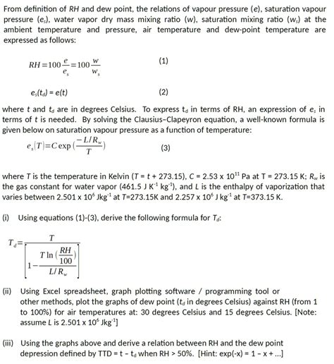 Solved Title Relationship Between Relative Humidity Rh And Dew