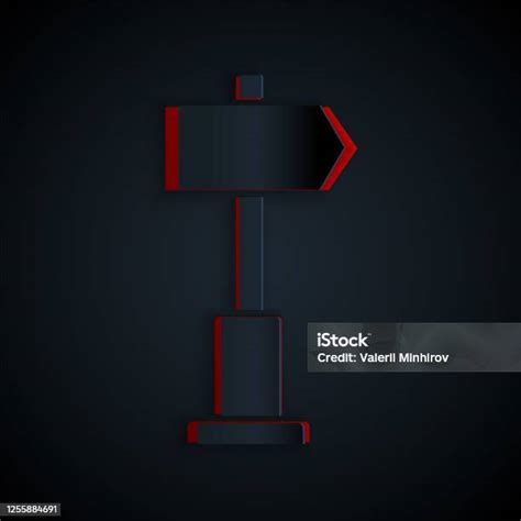 종이 는 도로 교통 표지판을 잘라 검은 색 배경에 격리 된 표지판 아이콘 포인터 기호입니다 거리 정보 표지판 방향 기호입니다 종이 아트 스타일 벡터 일러스트레이션 3차원