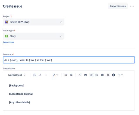 Issue Template For Jira Summary And Description Templates Atlassian