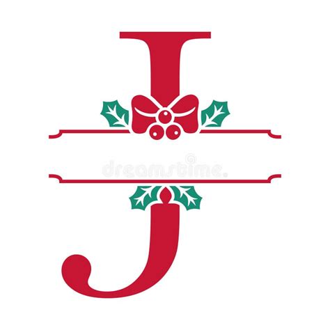 Vector Festive Decorative Split Letter J Monogram With Christmas Elements Perfect For