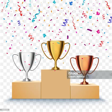 우승자 배경입니다 첫째 두 번째 및 세 번째 경쟁의 장소 트로피 컵와 색종이 절연 연단 1위에 대한 스톡 벡터 아트 및 기타 이미지 Istock