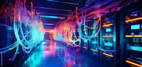 working data center full of rack servers and supercomputers modern