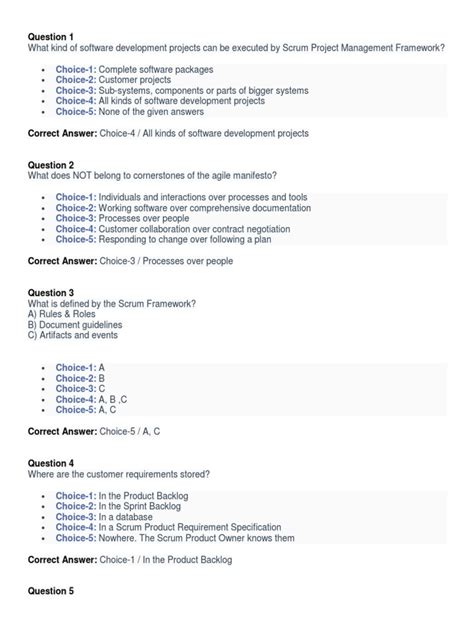 Example Scrum Certification Test Questions Pdf Scrum Software