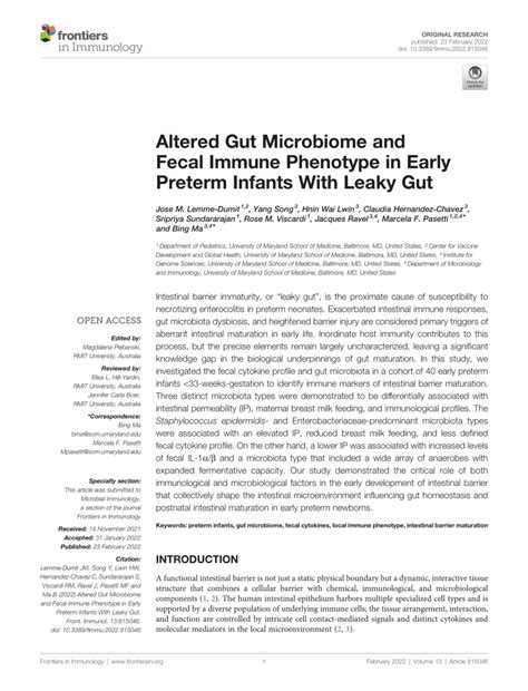 Pdf Altered Gut Microbiome And Fecal Immune Phenotype In Early