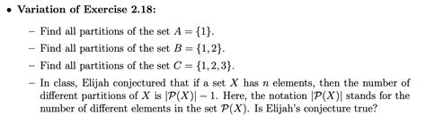 solved variation of exercise 2 18 find all partitions