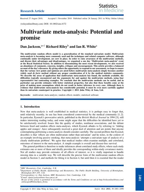 pdf multivariate meta analysis potential and promise