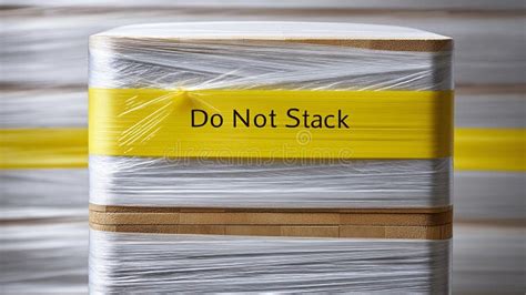 Wooden Pallets Wrapped In Plastic Yellow Warning Sign Indicating