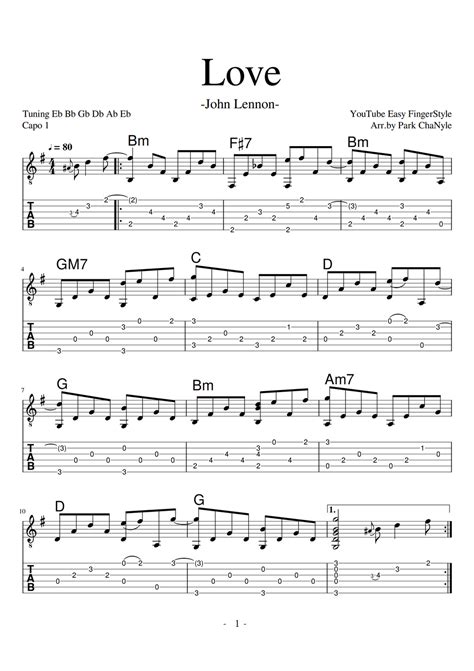 John Lennon Love Fingerstyle By Easy Fingerstyle Tab 1staff Hoja