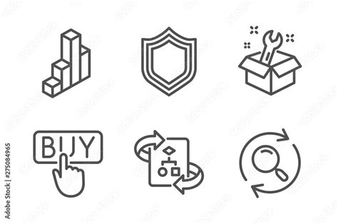 3d chart buying and security icons simple set spanner technical