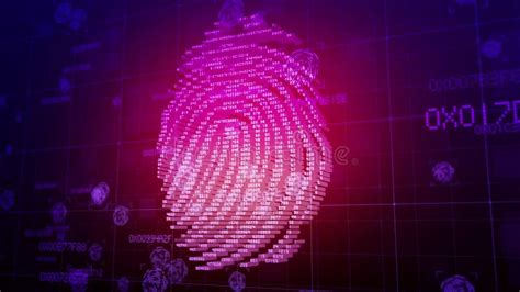Holographic Fingerprint In Purple Digital Grid Stock Footage Video Of