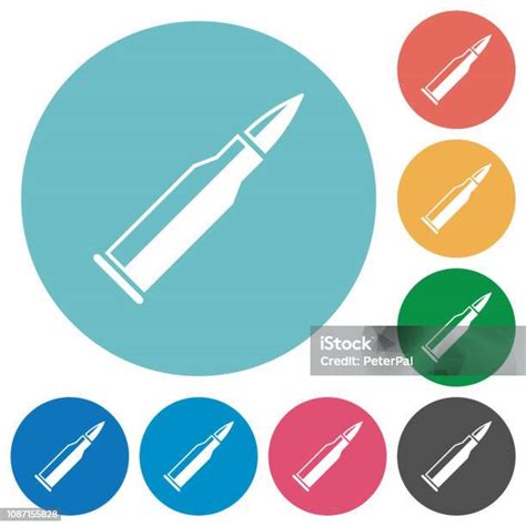 Bullet Rifle Ammo With Gloss Flat Round Icons Stock Illustration
