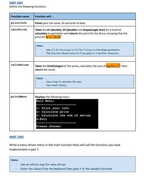 Solved PART ONE Define The Following Functions Function Chegg