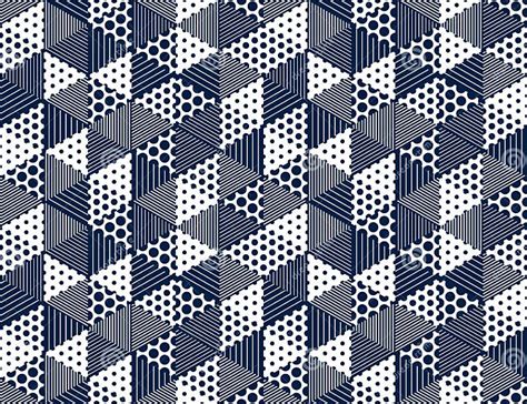 3d Dotted Cubes Seamless Pattern Vector Background Dots And Lines Triangles Dimensional Blocks
