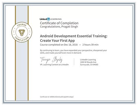 Certificate Of Completion Android Development Essential Training Create Your First App Pdf