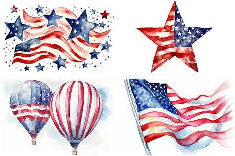 4th Of July Watercolor Collection By Artsy Fartsy Thehungryjpeg