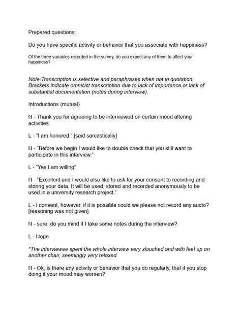 Semi Structured Interview Notes Transcript Pdf Mental Health