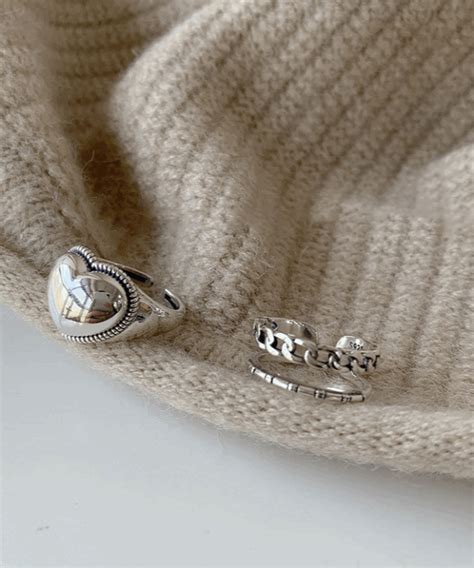 당일발송2개가격 925silver 빈티지 볼드 하트 오픈링 반지 세트 에이블리