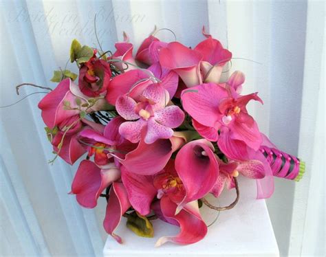 Hot Pink Calla Lily Orchid Wedding Bouquet Brides Bouquet Orchid