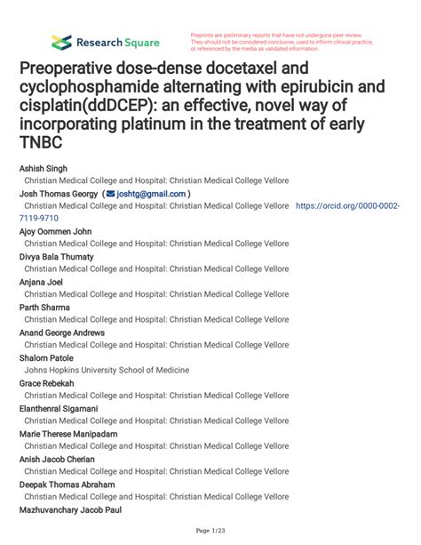 Pdf Preoperative Dose Dense Docetaxel And Cyclophosphamide Alternating With Epirubicin And