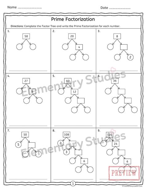 Prime Factorization Using Factor Tree Lcm And Gcf Worksheets