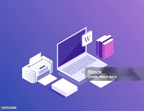 평면 아이소메트릭 3d 작업 영역 개념 벡터입니다 장치에 자외선 배경 설정 노트북 프린터 종이입니다 현대 벡터 일러스트 레이 션 3차원 형태에 대한 스톡 벡터 아트 및 기타