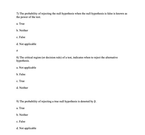 Solved 7 The Probability Of Rejecting The Null Hypothesis