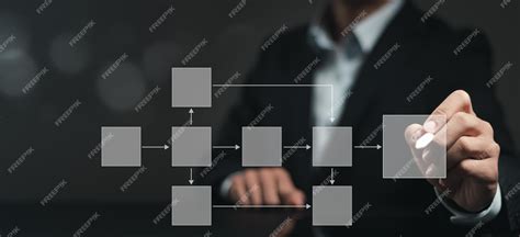 Premium Photo Businessman Use Pen Touch Flowchart Virtual Screen For Business Process And