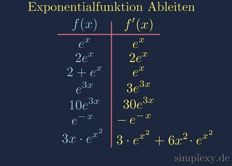 Ableitung E Funktion Erklärung Ableitungsrechner Simplexy
