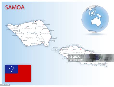 파란색 글로브에 국가 플래그와 위치와 상세한 사모아 행정지도 아피아에 대한 스톡 벡터 아트 및 기타 이미지 아피아 0명 개체 그룹 Istock